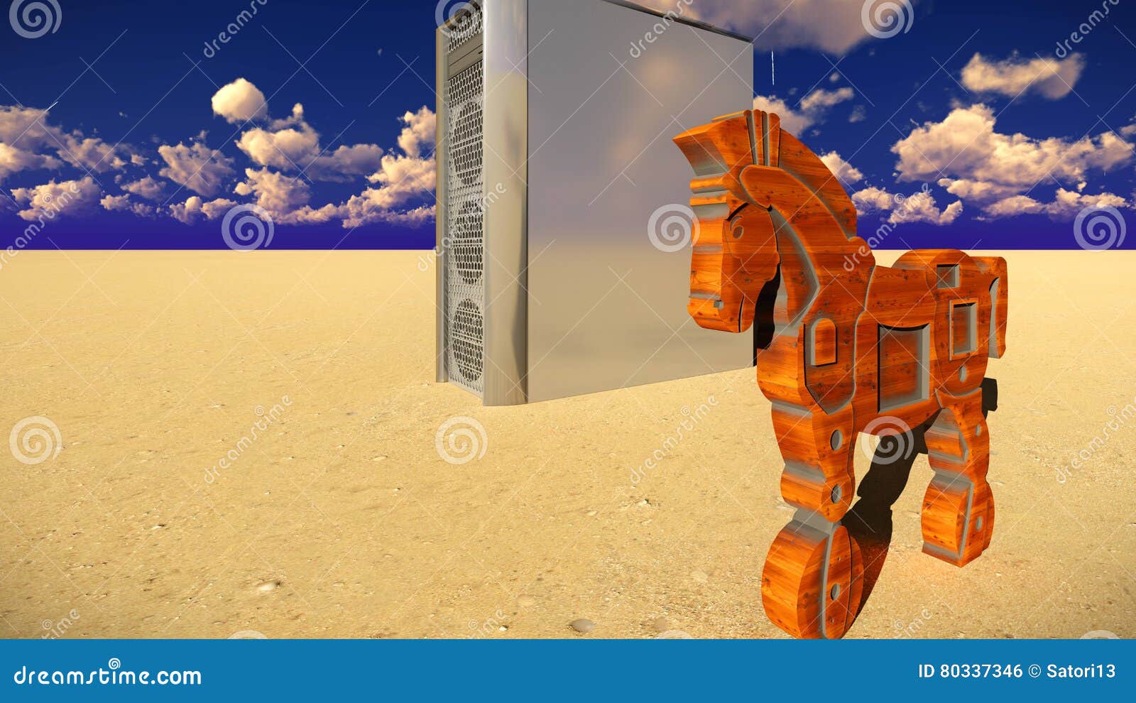 Trojan Horse and Computer 3d Illustration Stock Illustration ...