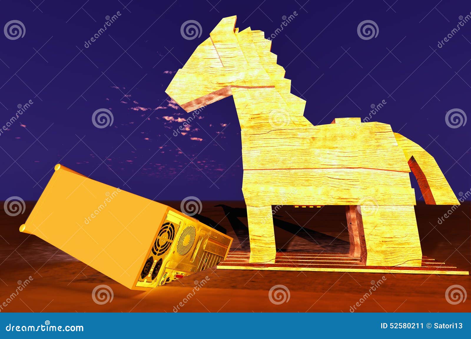 Trojan horse and computer stock illustration. Illustration of malware ...