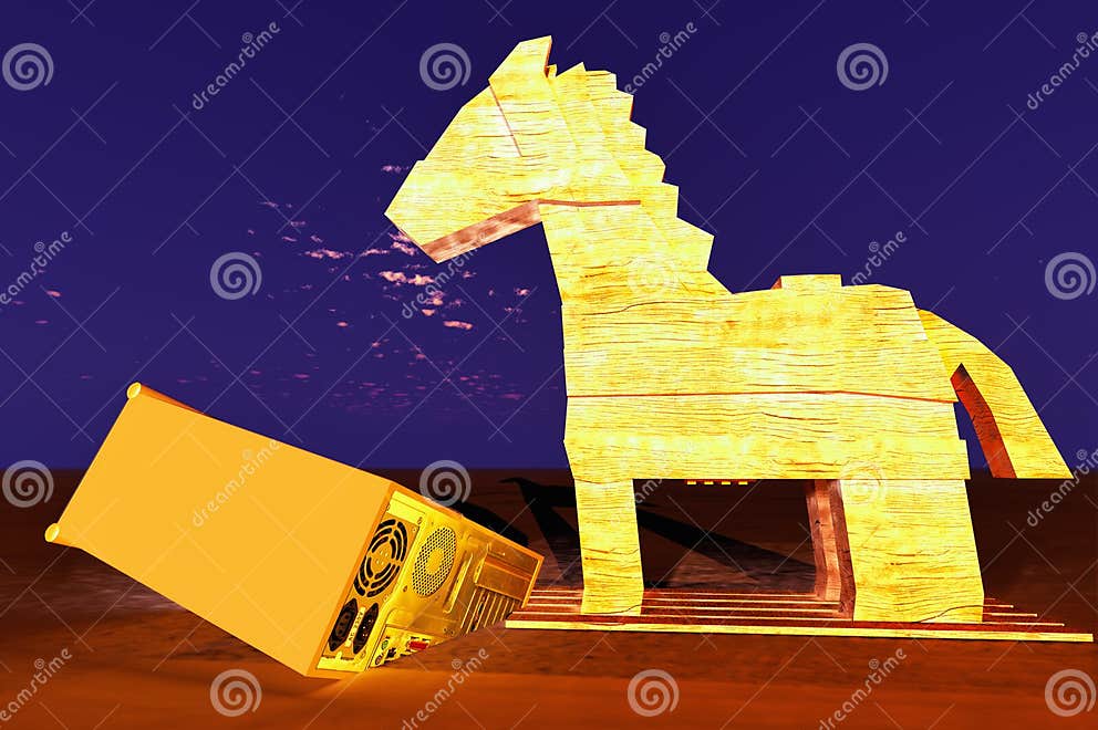 Trojan horse and computer stock illustration. Illustration of malware ...