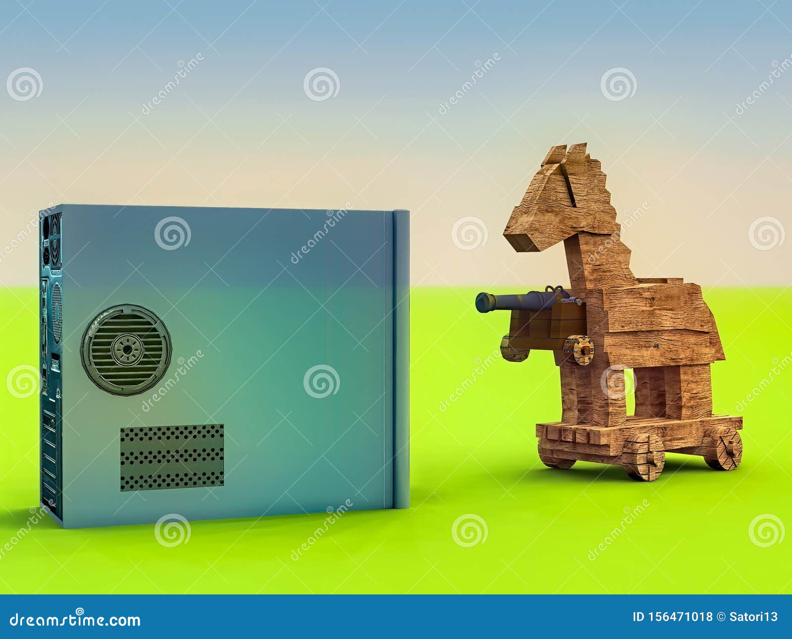 Trojan Horse and Computer 3d Rendering Stock Illustration ...