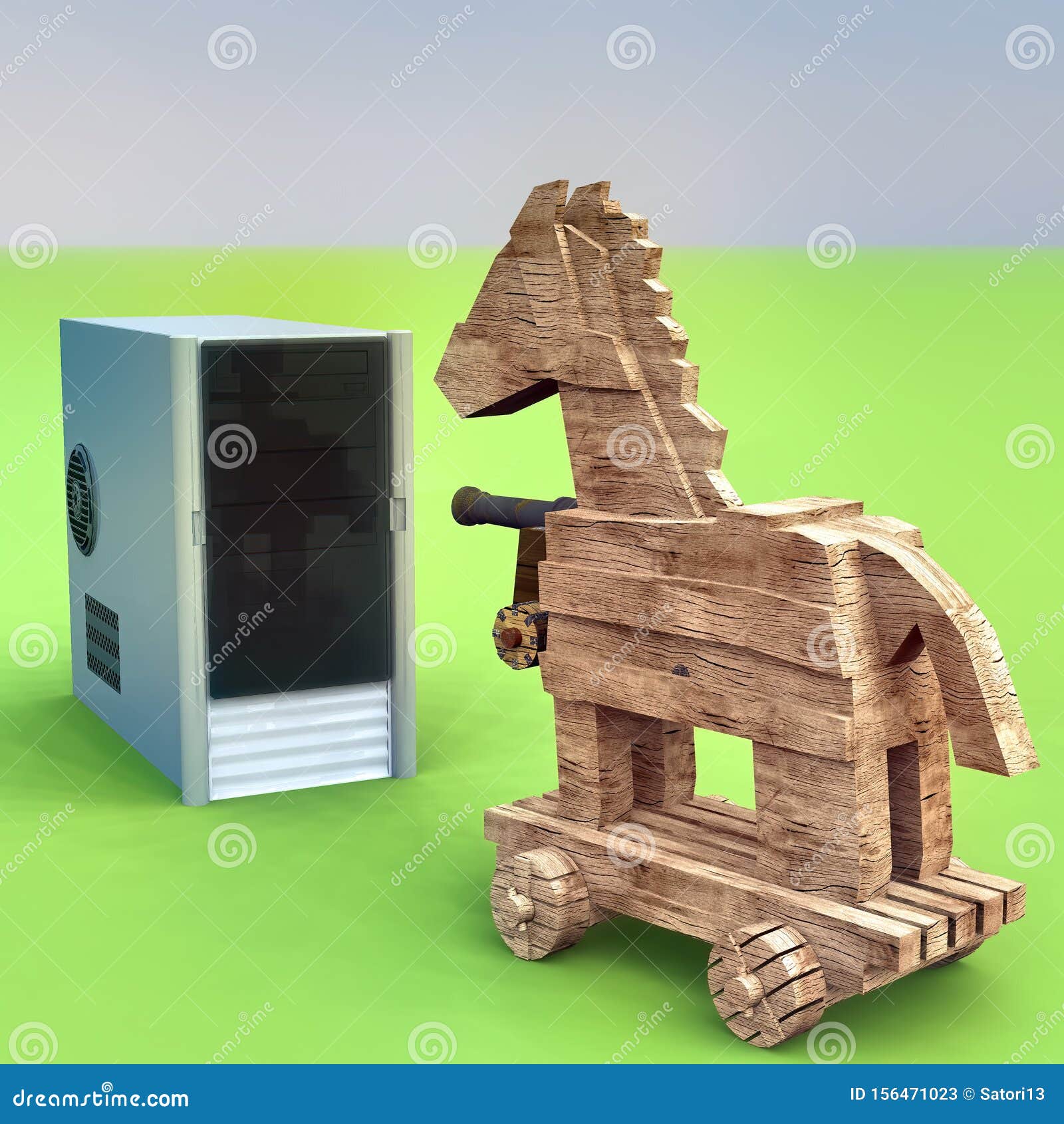 Trojan Horse and Computer 3d Rendering Stock Illustration ...
