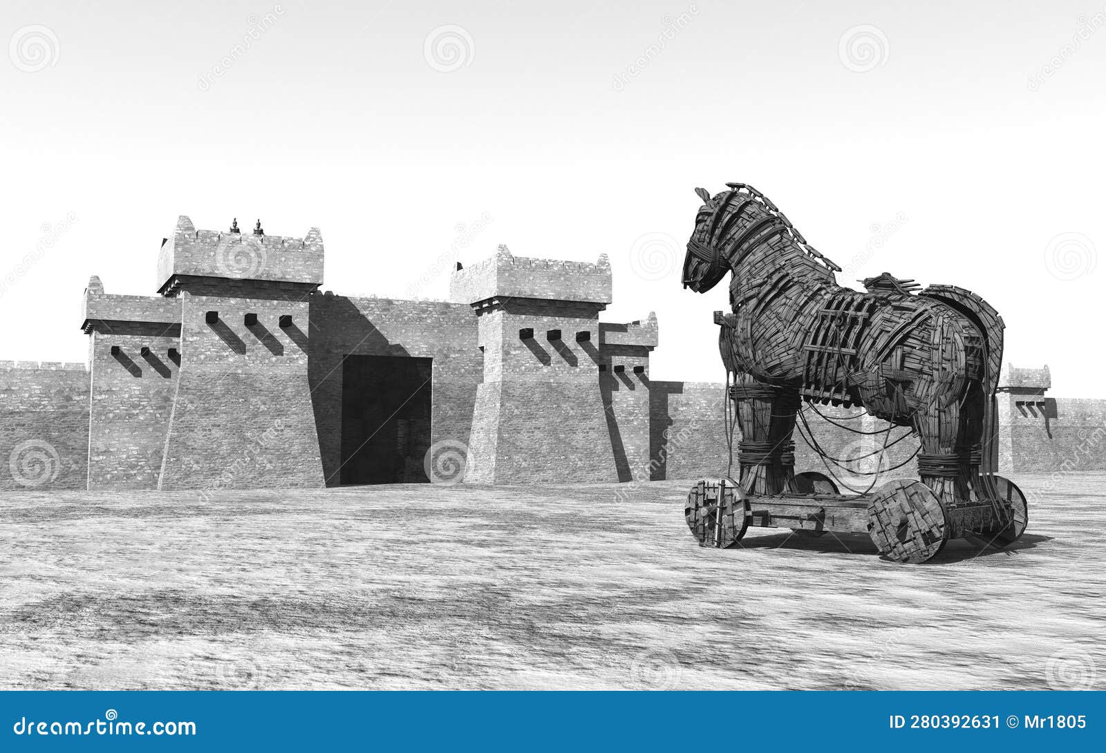Trojan Horse at Troy in Black and White Stock Illustration ...