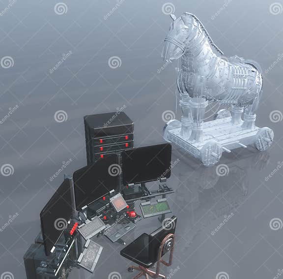 Trojan Virus and computer stock illustration. Illustration of monitor ...