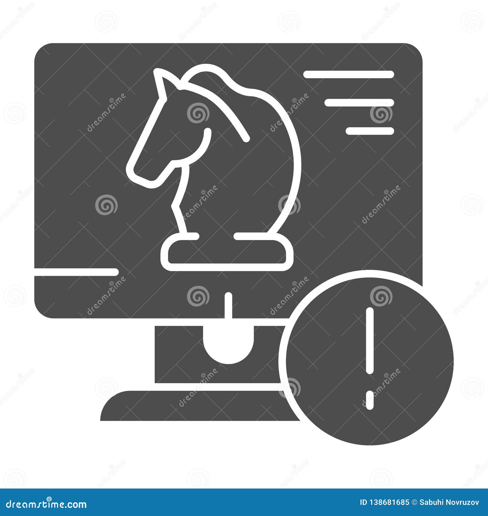 Trojan Virus Solid Icon. Horse on Desktop Vector Illustration Isolated ...