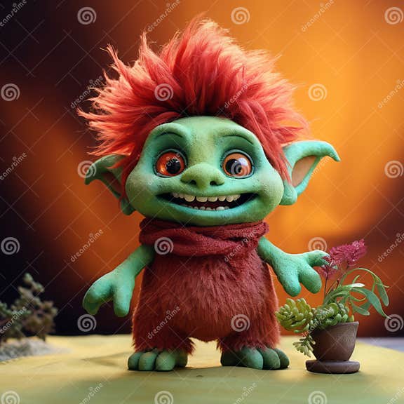 Super Cute Troll with Orange Hair on Solid Color Background Stock Illustration - Illustration of ...