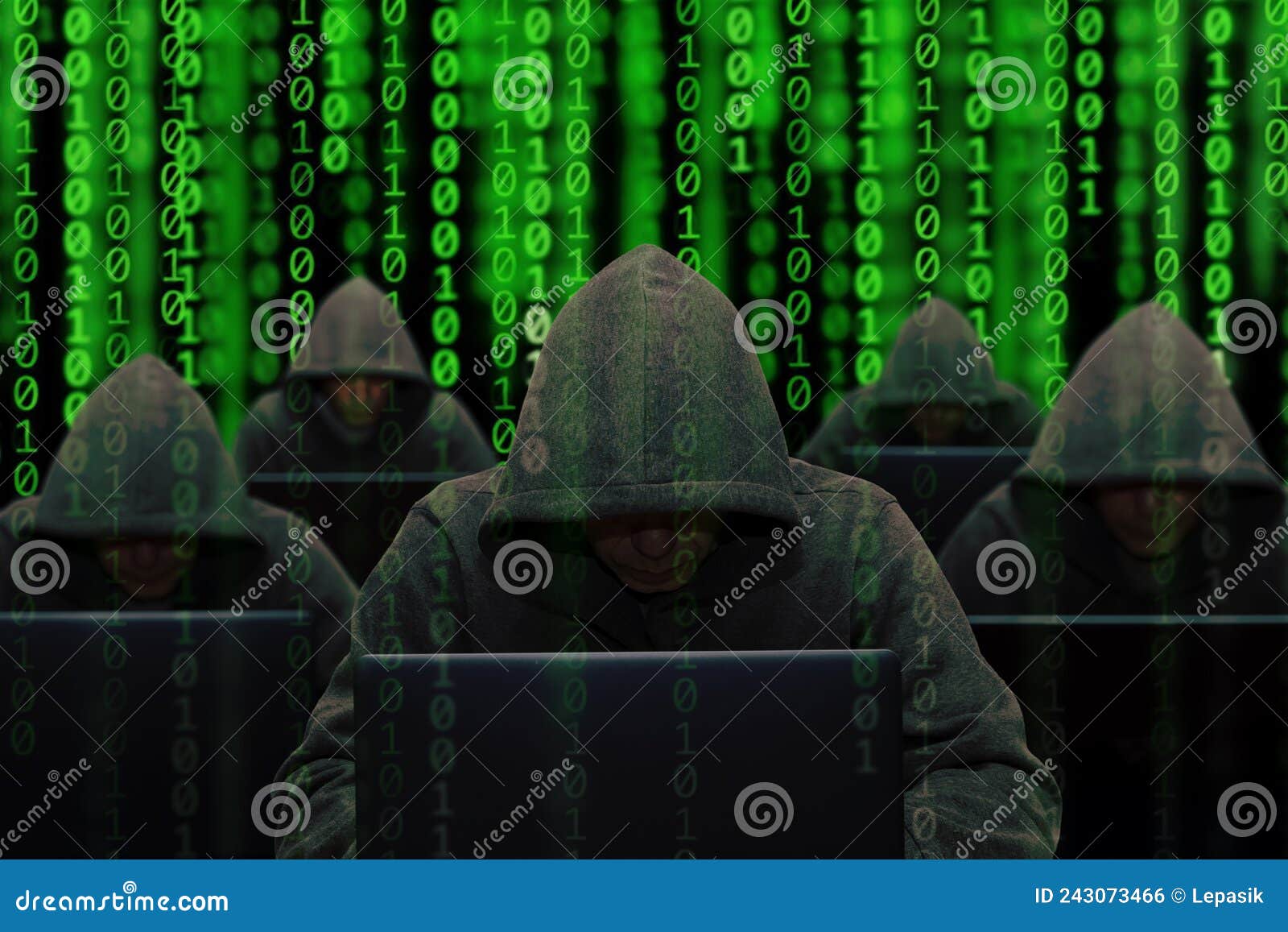 The Troll Factory. Hackers are Sitting at Laptops and Computers on an ...