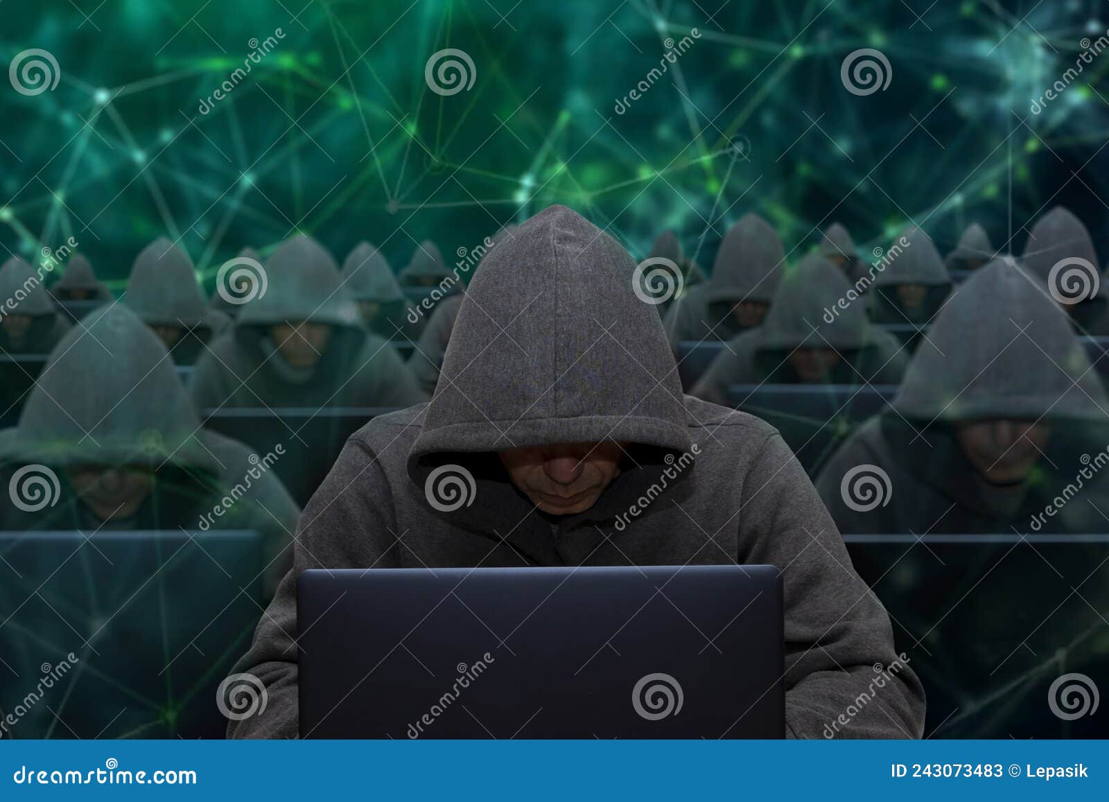 The Troll Factory. Hackers are Sitting at Laptops and Computers on an ...