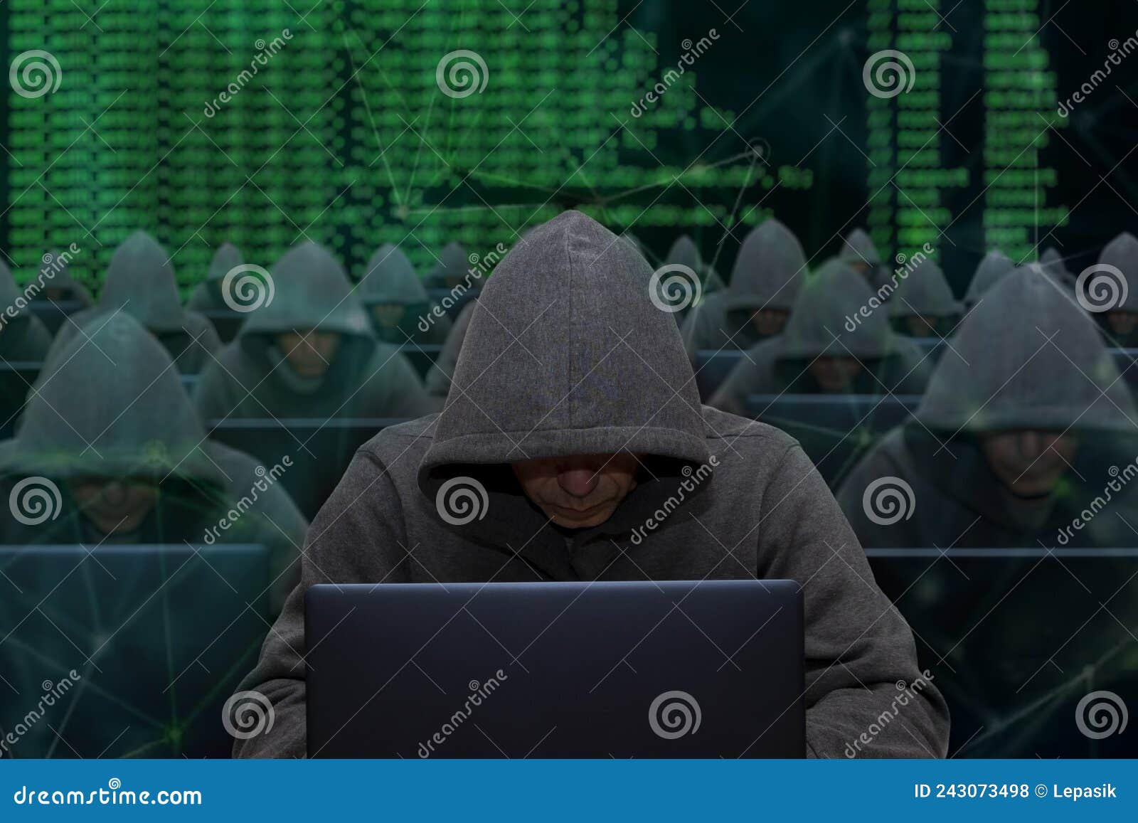The Troll Factory. Hackers are Sitting at Laptops and Computers on an ...