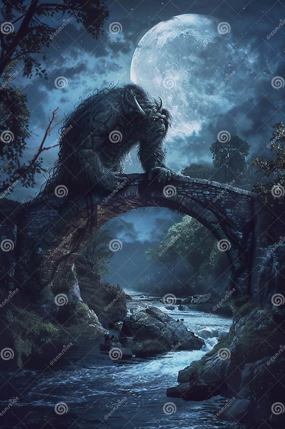 A Troll Guarding a Stone Bridge Its Massive Form Casting a Shadow Over ...