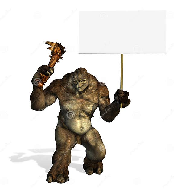 Troll Holding a Blank Sign stock illustration. Illustration of scary ...