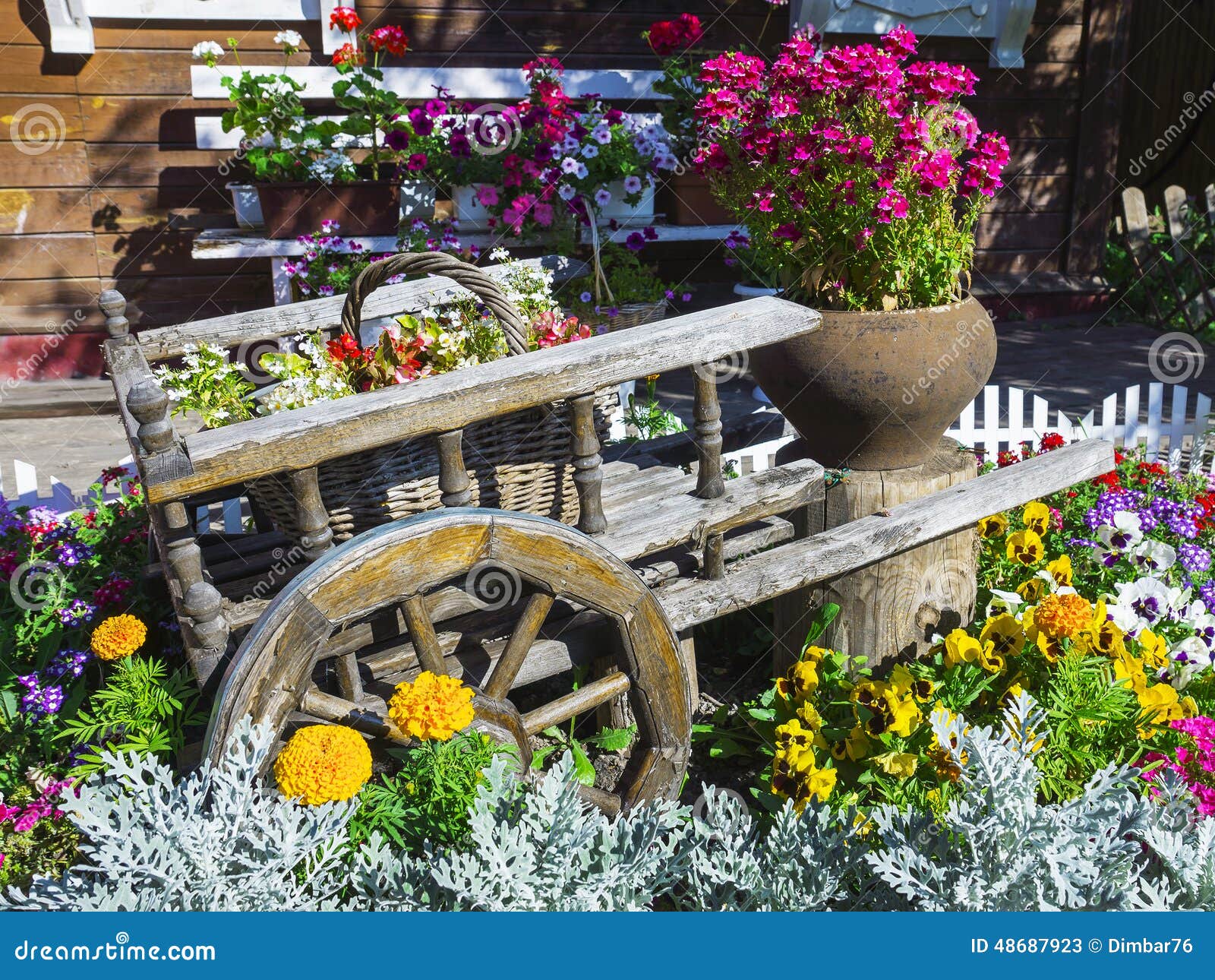 Trolley with Beautiful Flowers in the Garden Stock Image - Image of ...