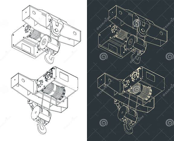 Trolley for Bridge Crane Isometric Blueprints Stock Vector ...