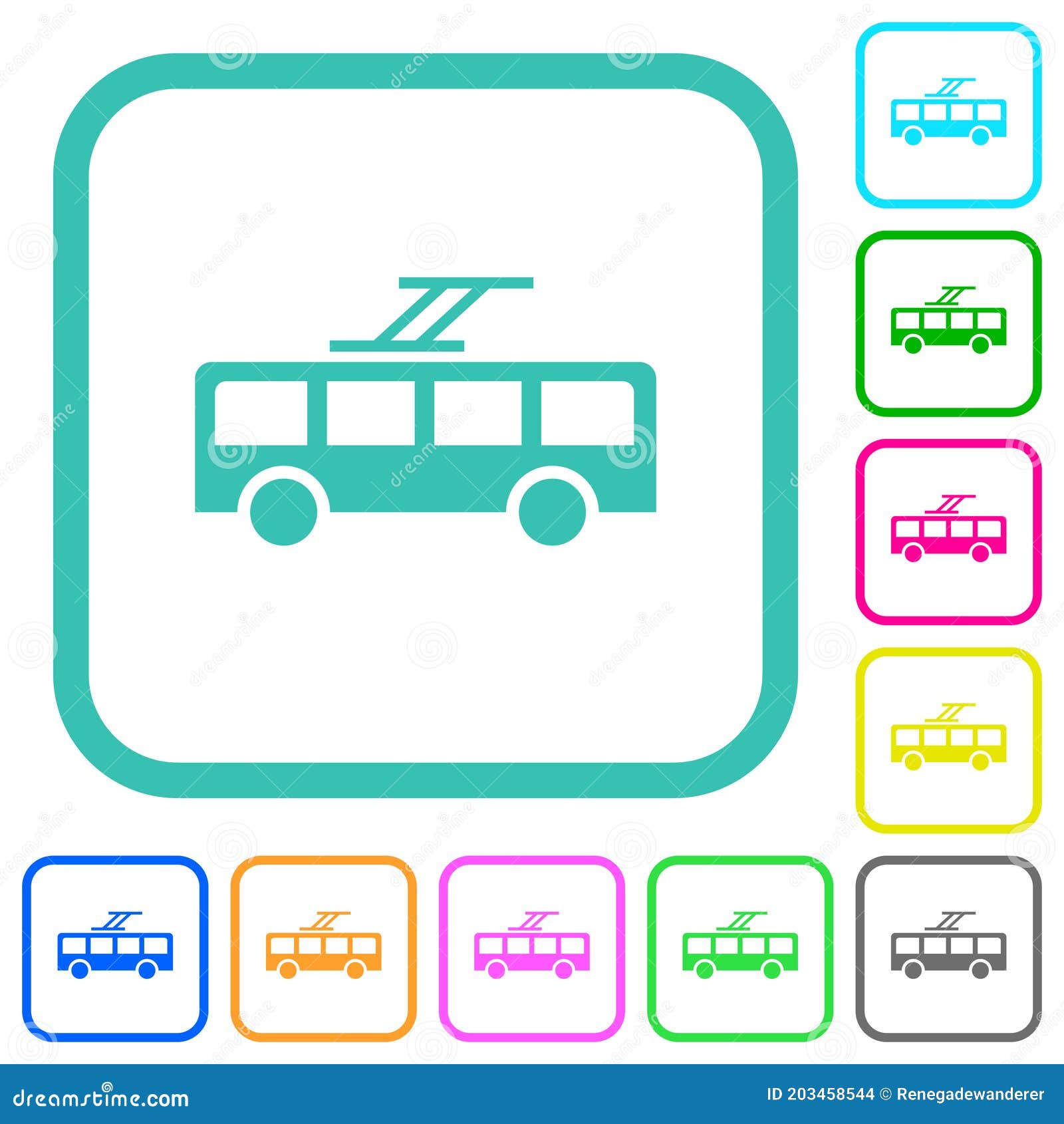 Trolley Bus Vivid Colored Flat Icons Stock Vector - Illustration of ...