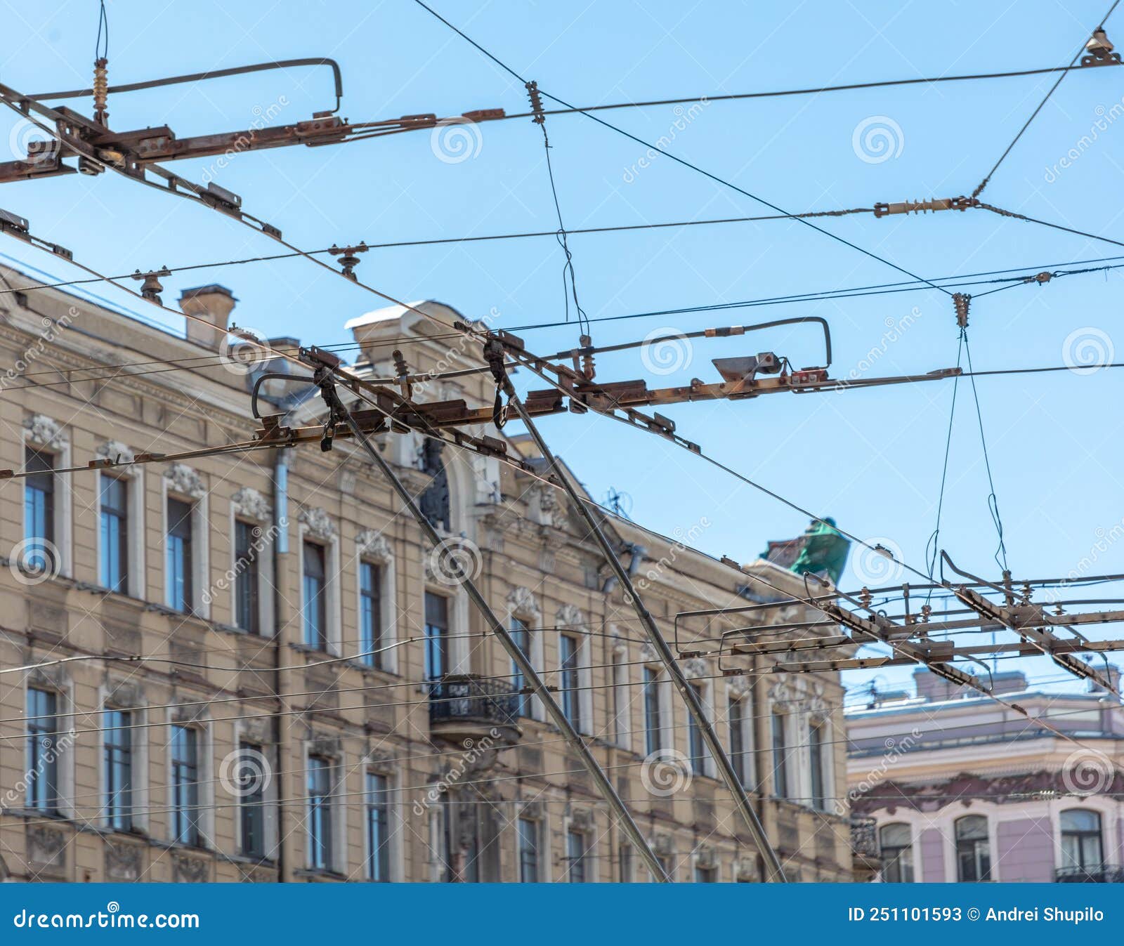 Trolley Bus Wires Against the Blue Sky Stock Image - Image of urban ...