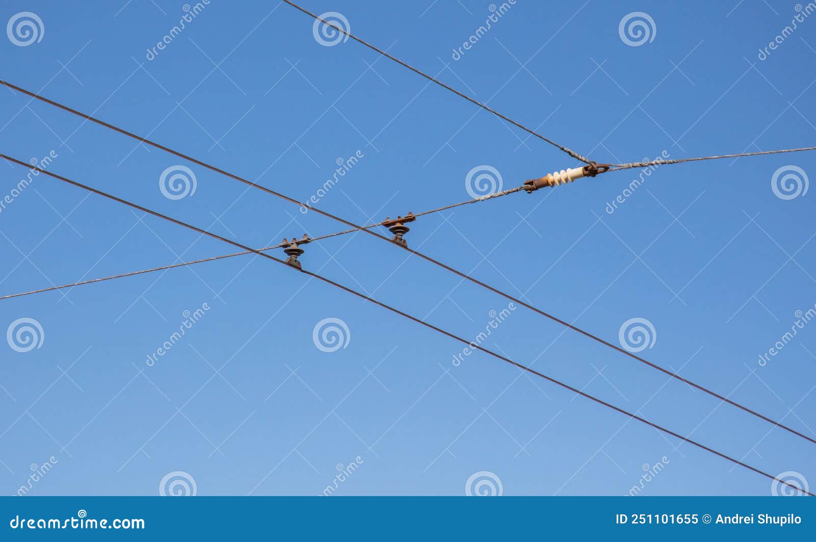 Trolley Bus Wires Against the Blue Sky Stock Image - Image of voltage ...