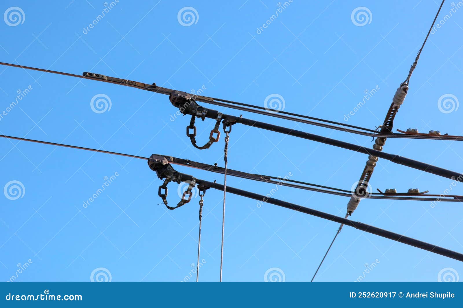 Trolley Bus Wires Against the Blue Sky Stock Image - Image of ...
