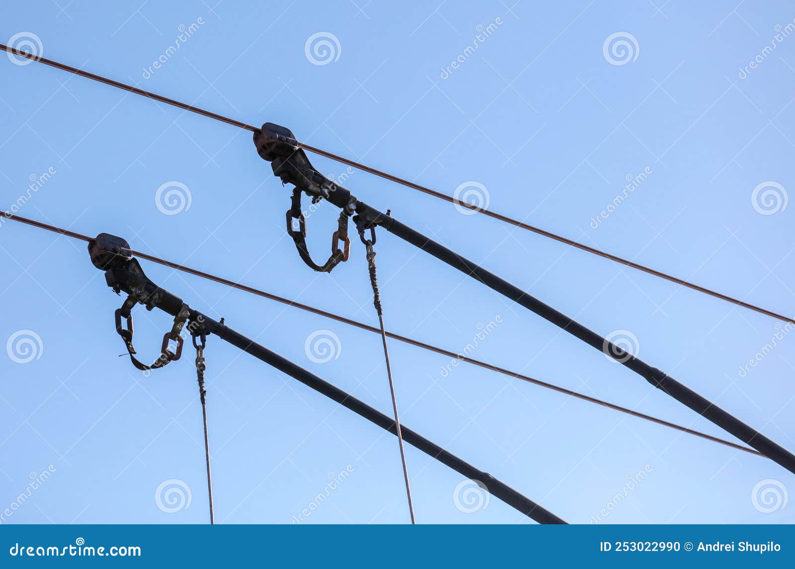 Trolley Bus Wires Against the Blue Sky Stock Photo - Image of ...
