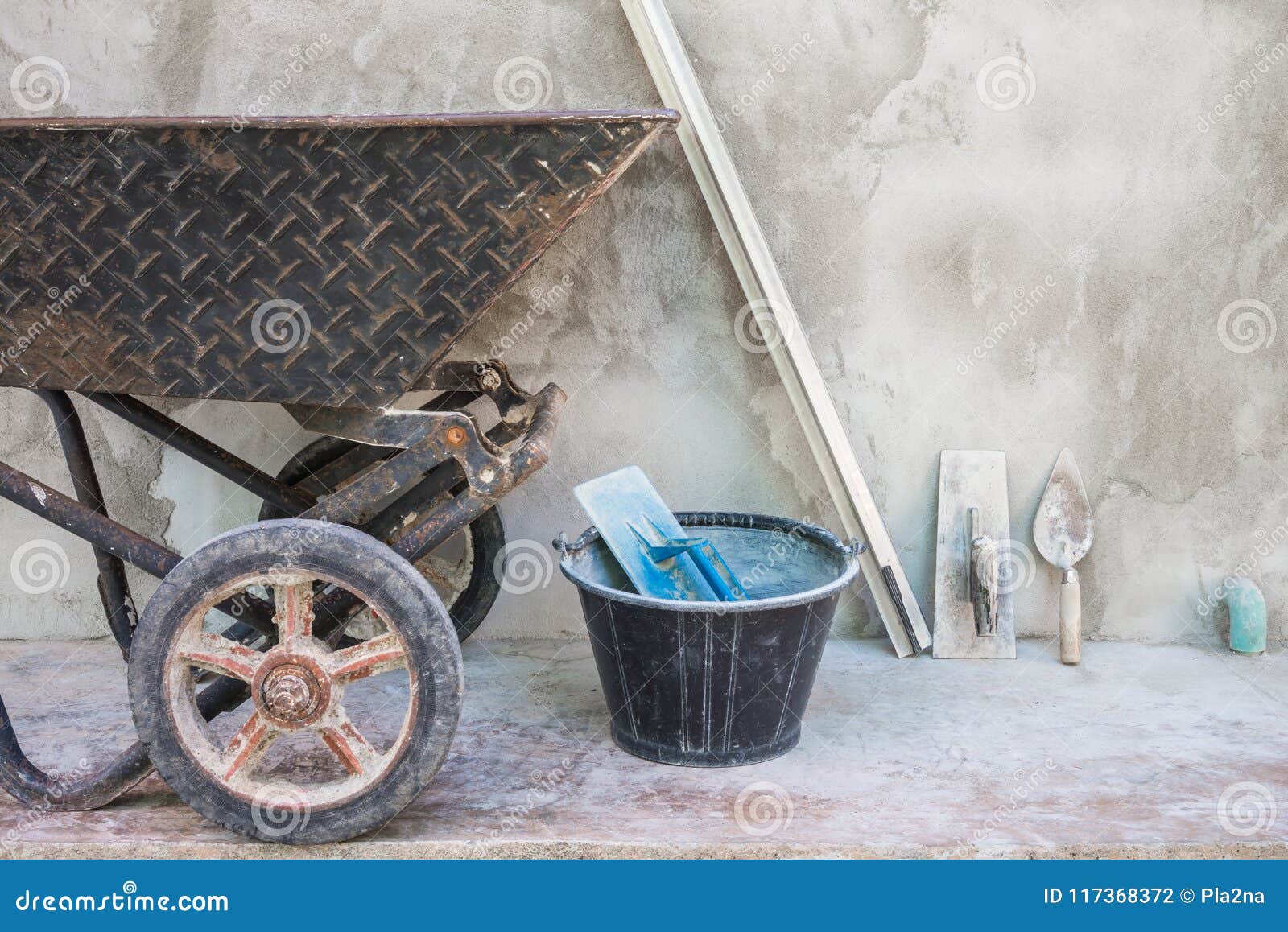 Trolley and Cement Tools for Construction in Site Building Area Stock ...