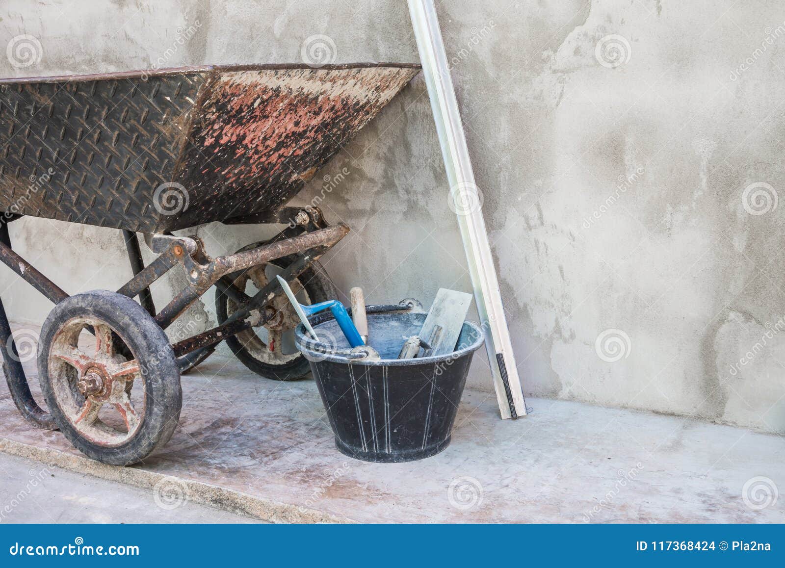 Trolley and Cement Tools for Construction in Site Building Area Stock ...