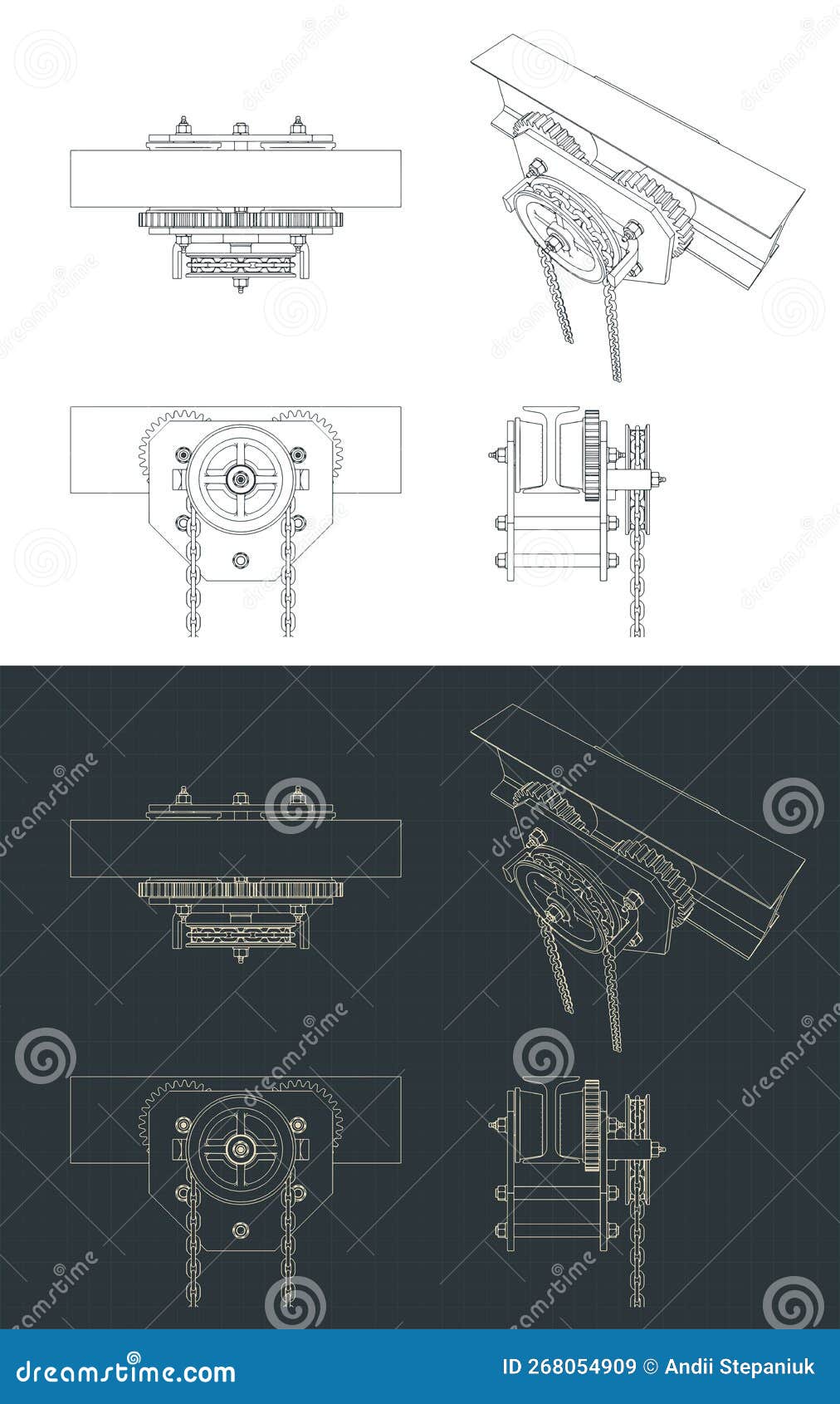 Trolley Chain Hoist Blueprints Stock Vector - Illustration of chain ...