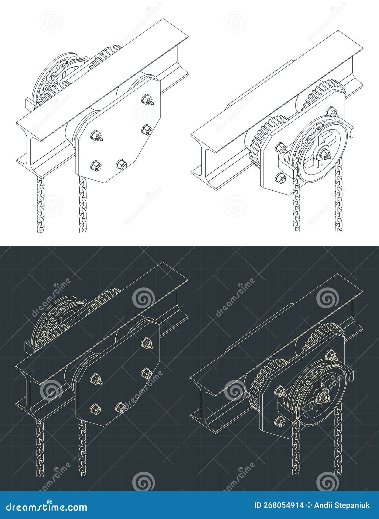 Chain Hoist. Schematic Drawing. Outline Drawing. White Background ...