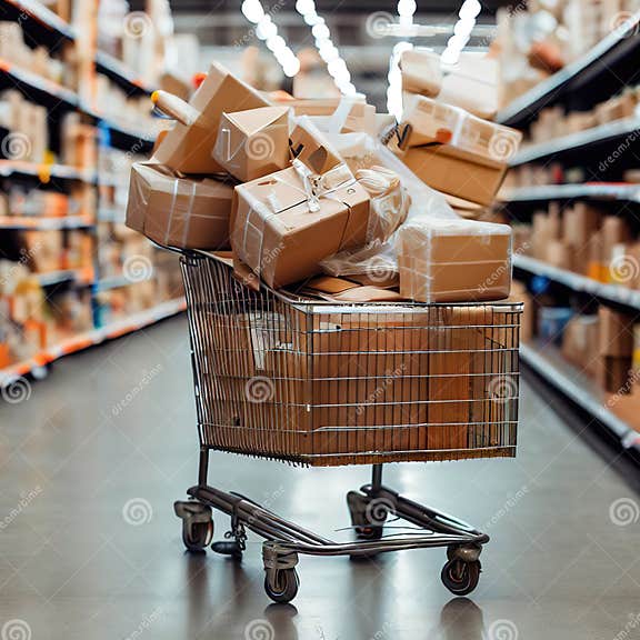 Trolley Full of Parcels with Generative AI Stock Illustration ...