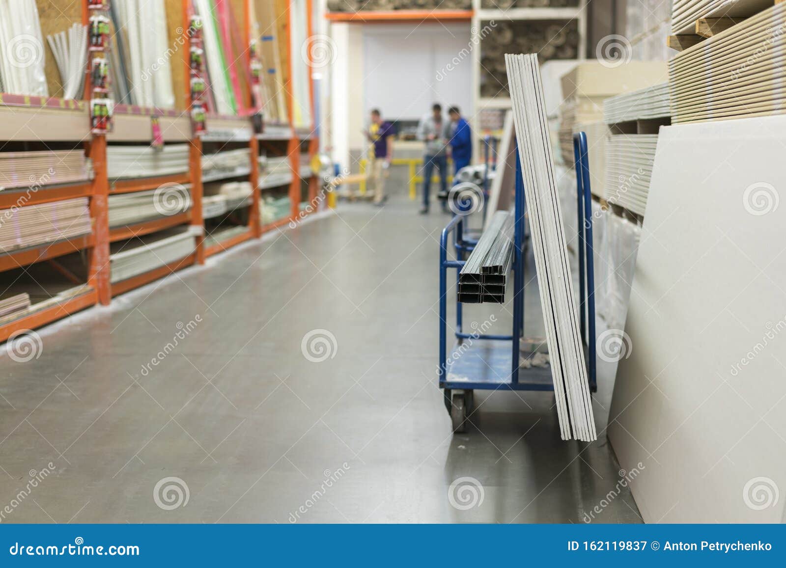 Trolley In A Hardware Store With Building Materials. Warehouse Large ...