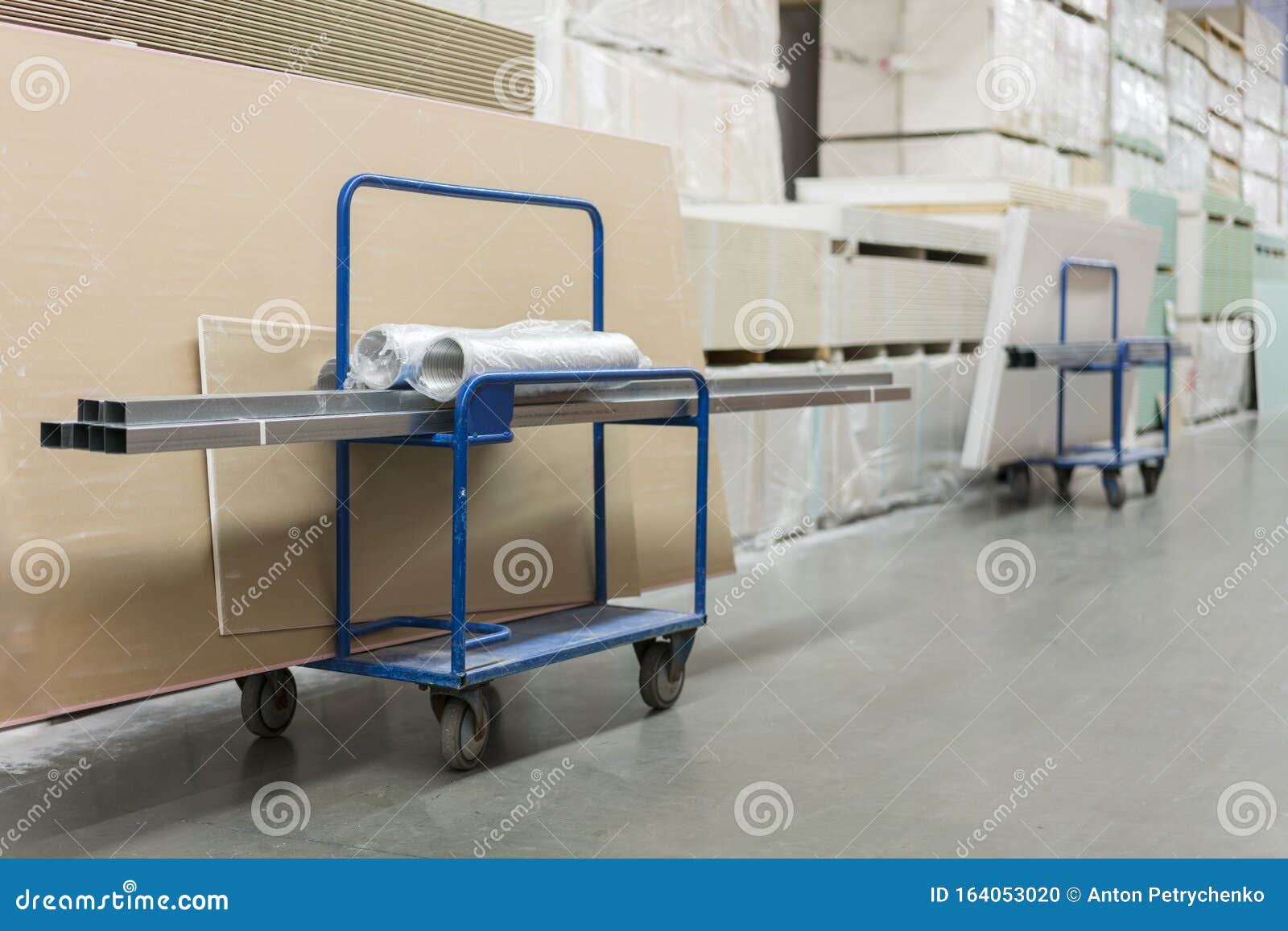 Trolley In A Hardware Store With Building Materials. Warehouse Large ...