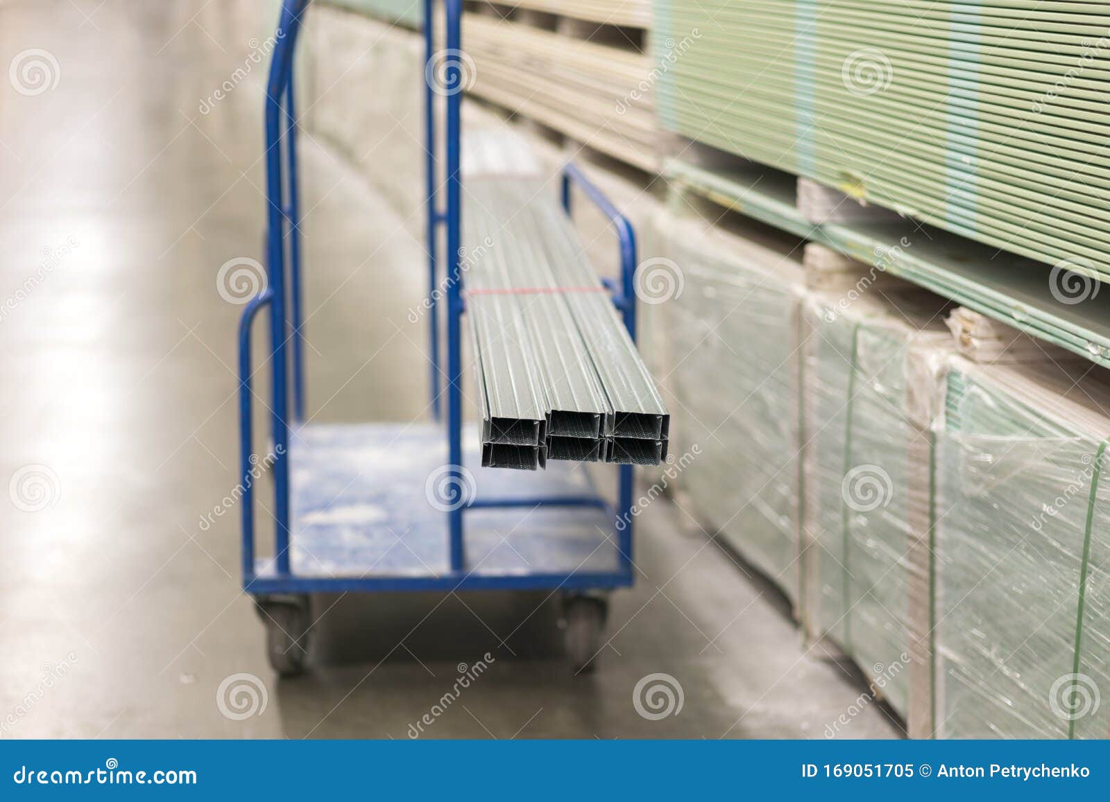 Trolley In A Hardware Store With Building Materials. Warehouse Large ...