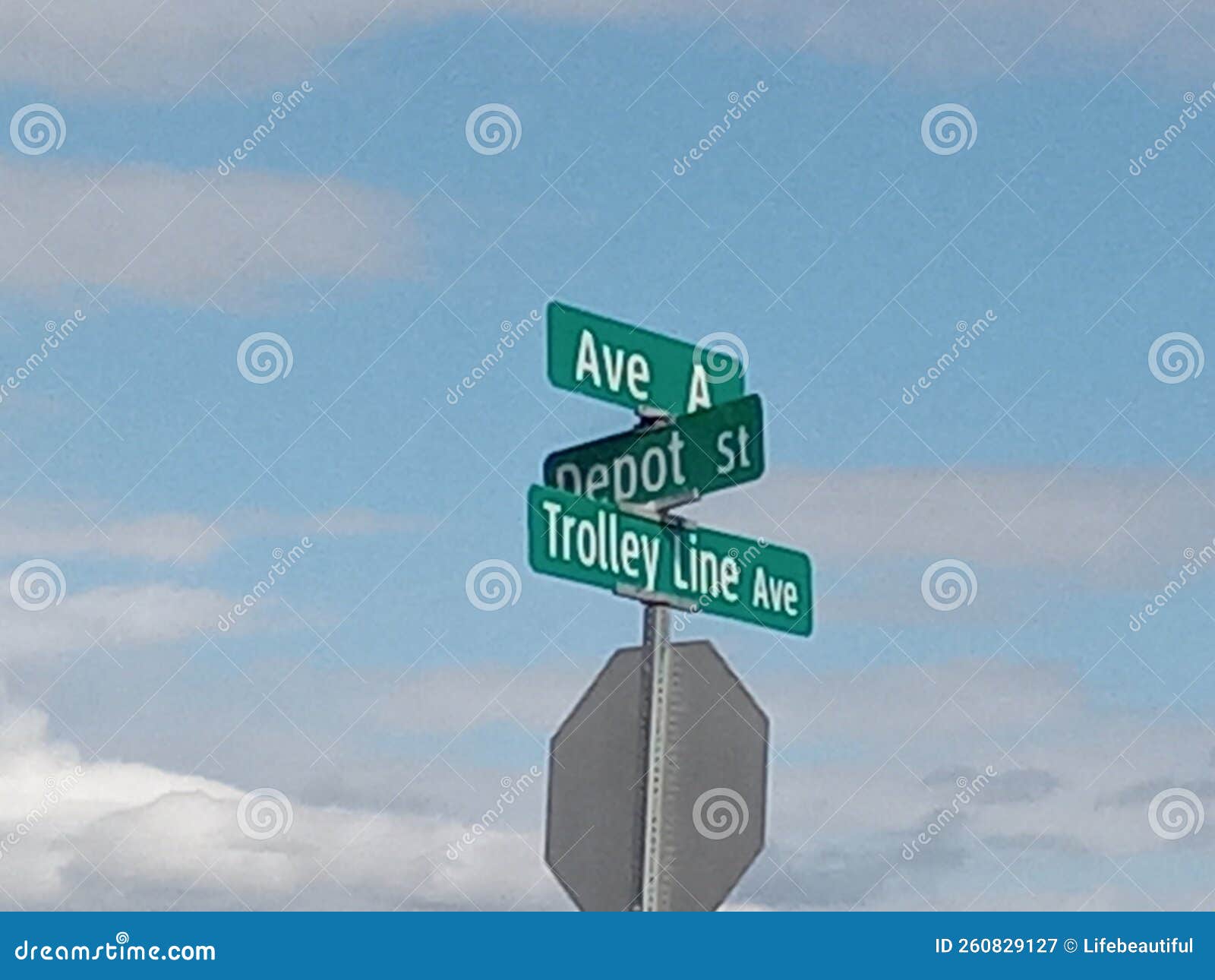 Trolley Line stock image. Image of stops, sign, lane - 260829127