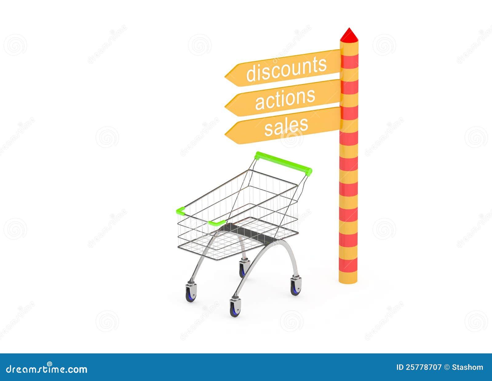 A Trolley with a Road Sign Isolated Stock Illustration - Illustration ...