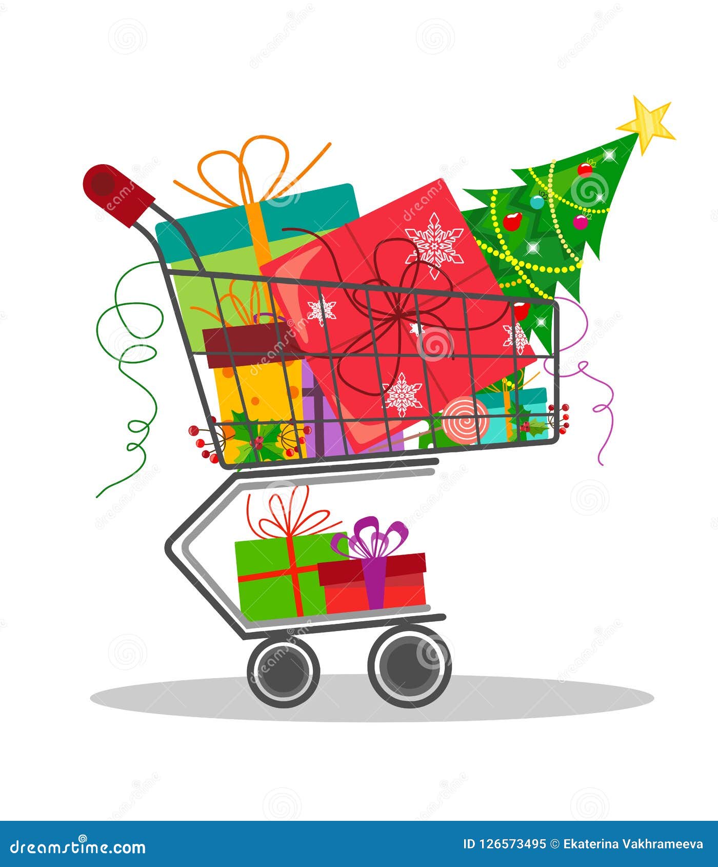 A Trolley from a Shop with Christmas Gifts in the Style of a Flat Stock ...