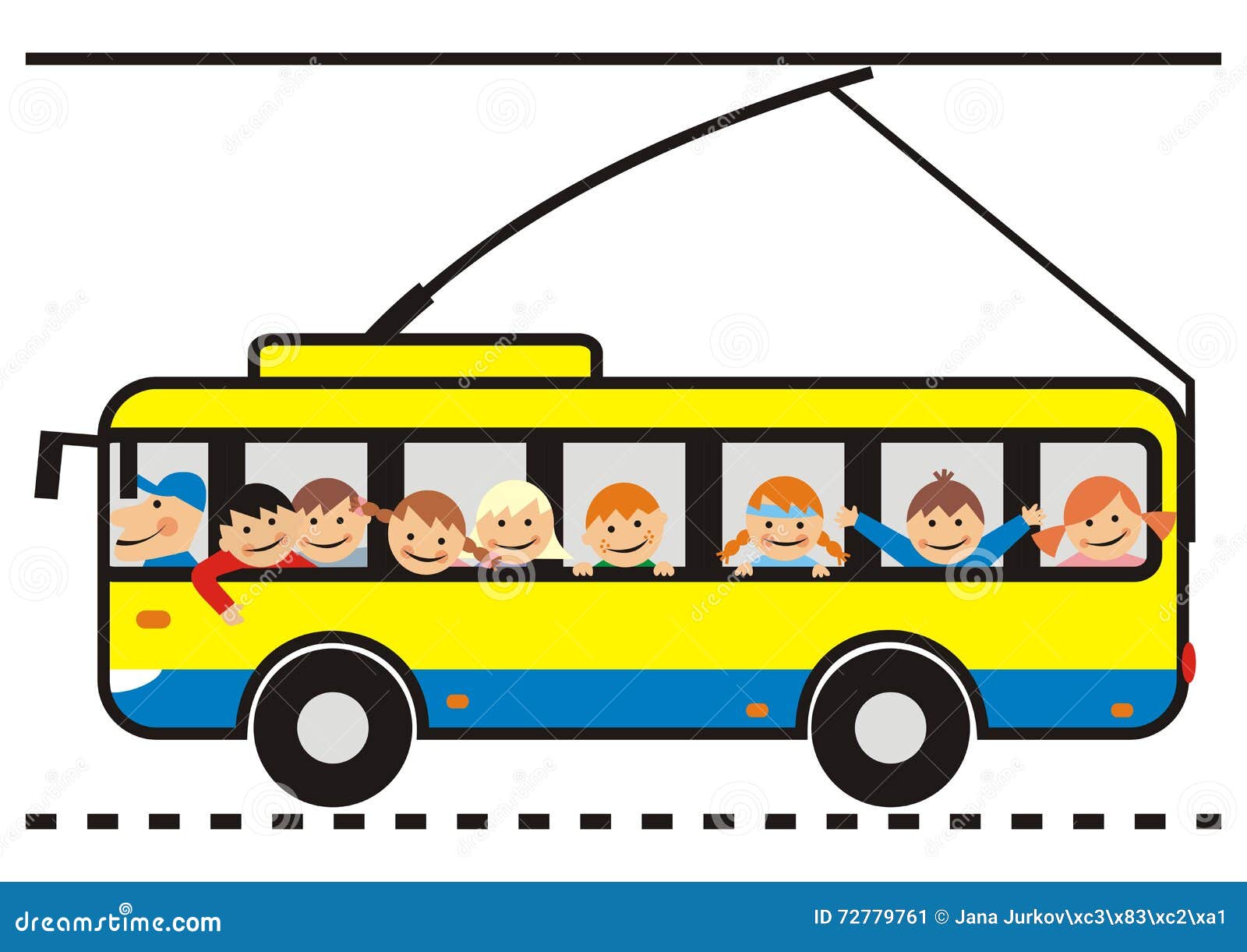 Trolleybus and Children, Transpotation, Vector Illustration Stock ...