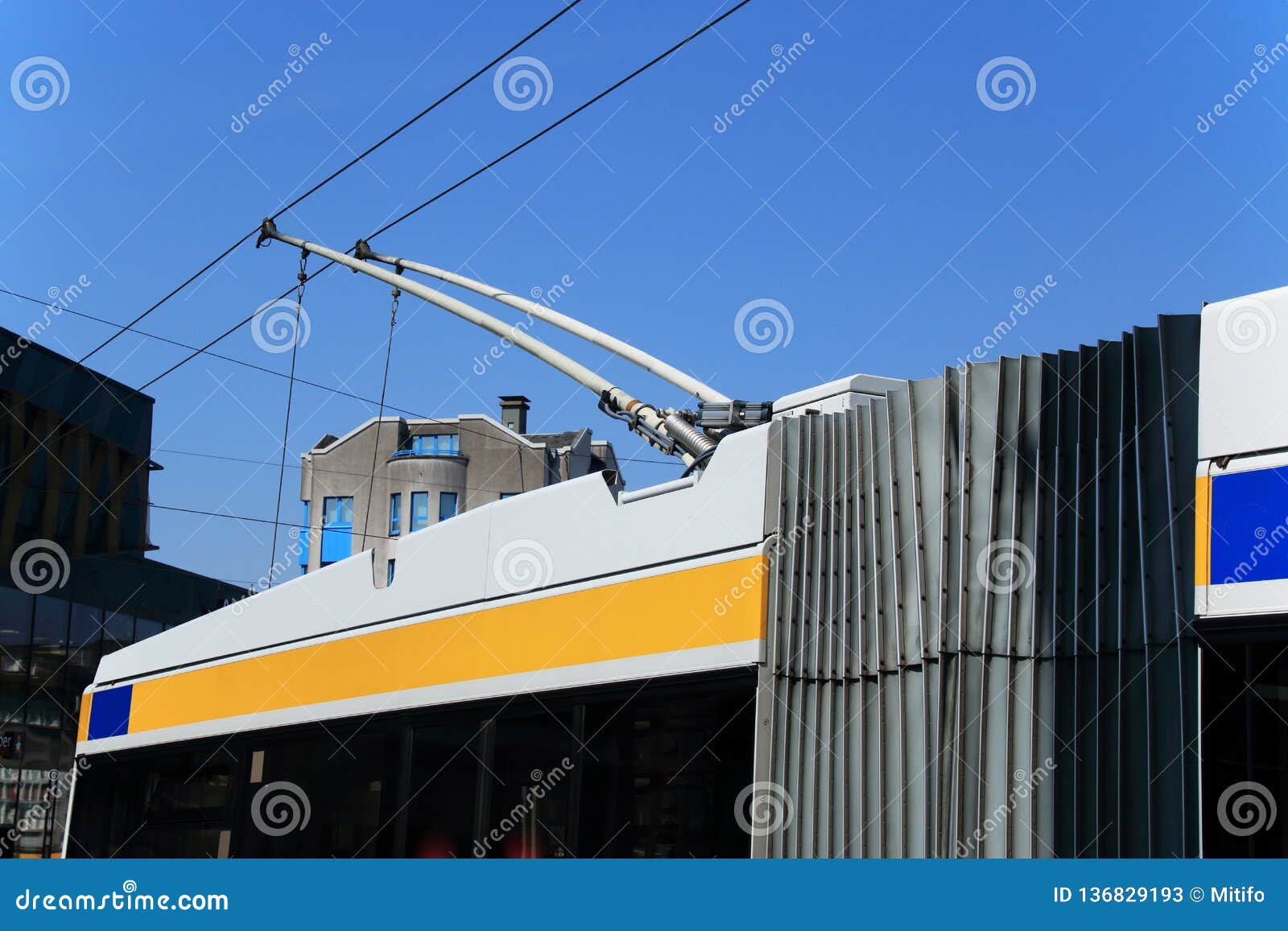 Electric Bus with Extended Pantograph Stock Image - Image of traffic ...