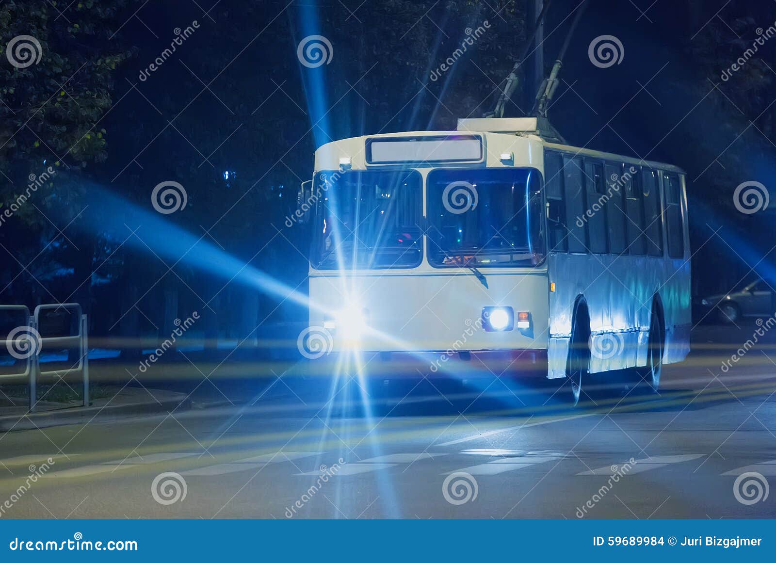 Trolleybus Goes at Night Down Street Stock Photo - Image of commuter ...