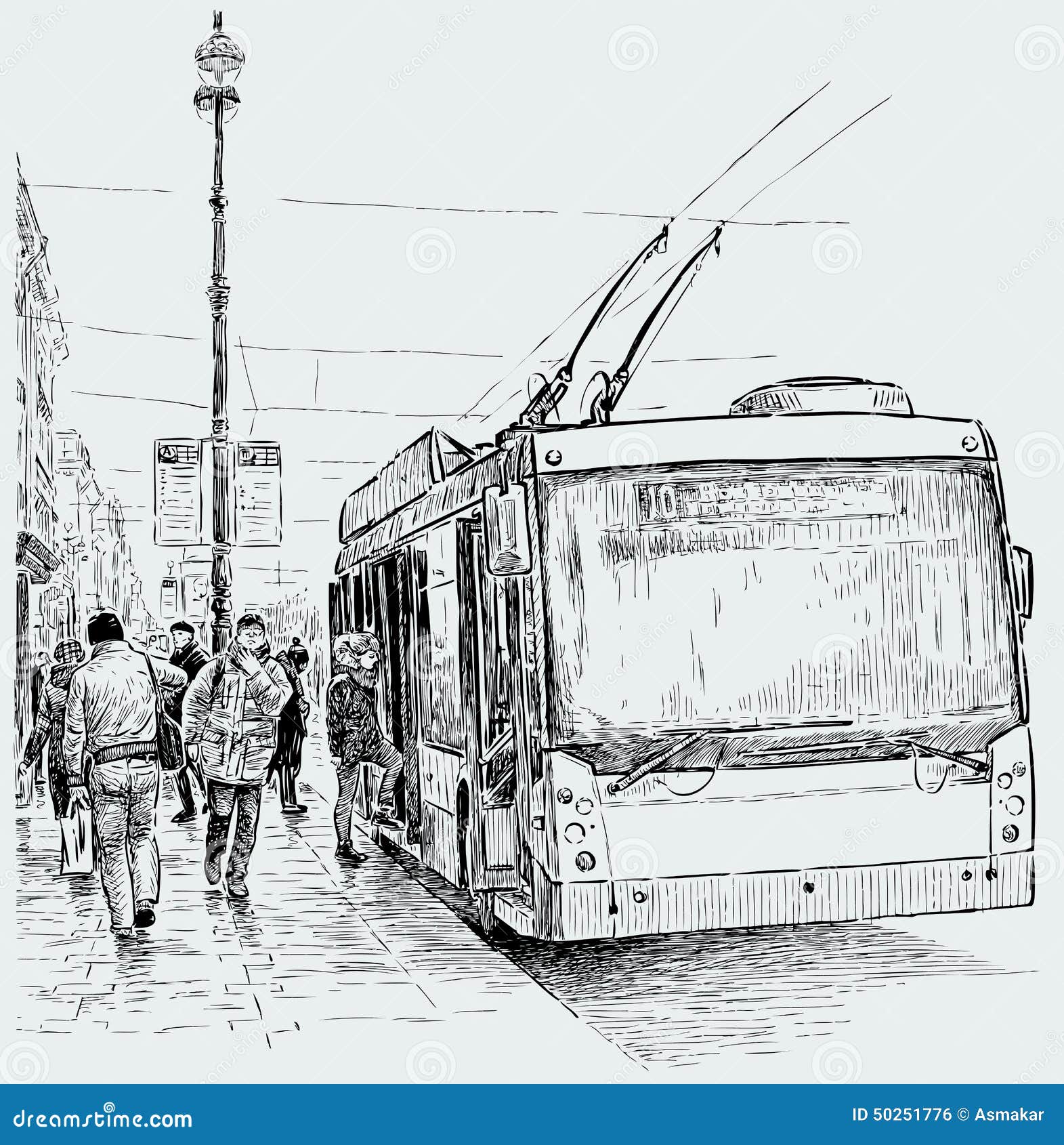 Bus Stand Scene Drawing
