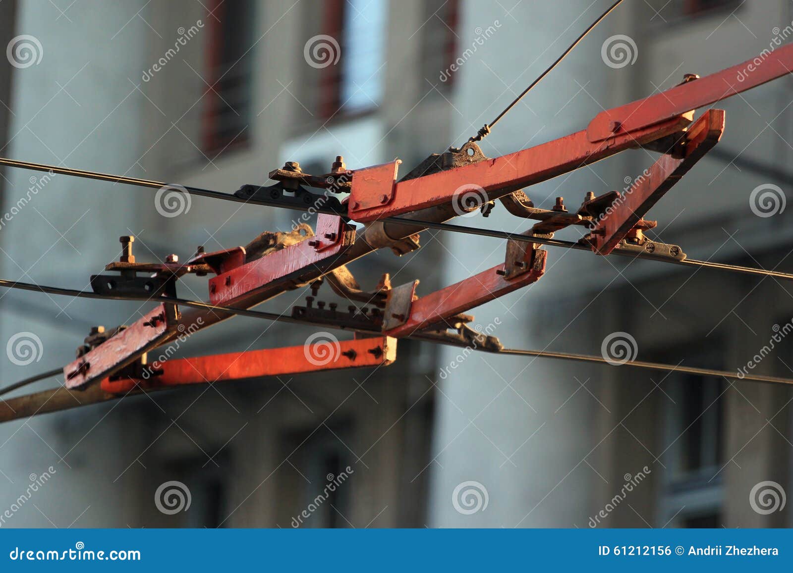 Trolleybus wire switch stock photo. Image of electricity - 61212156