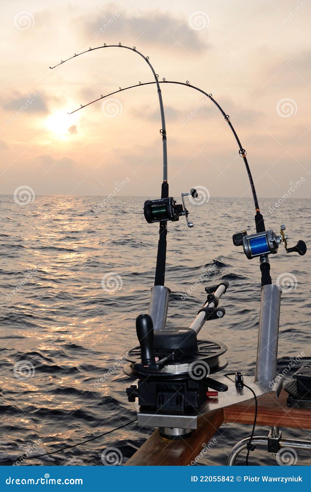 Trolling fishing at sunset stock photo. Image of marine - 22055842