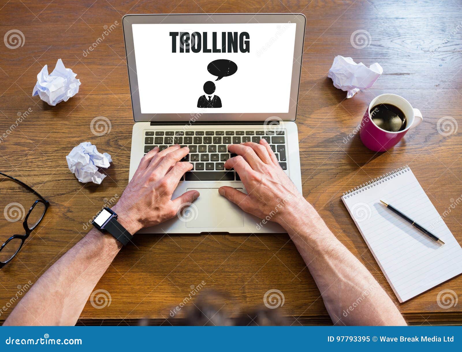 Trolling Text and Chat Icon on Laptop with Hands Stock Image - Image of ...