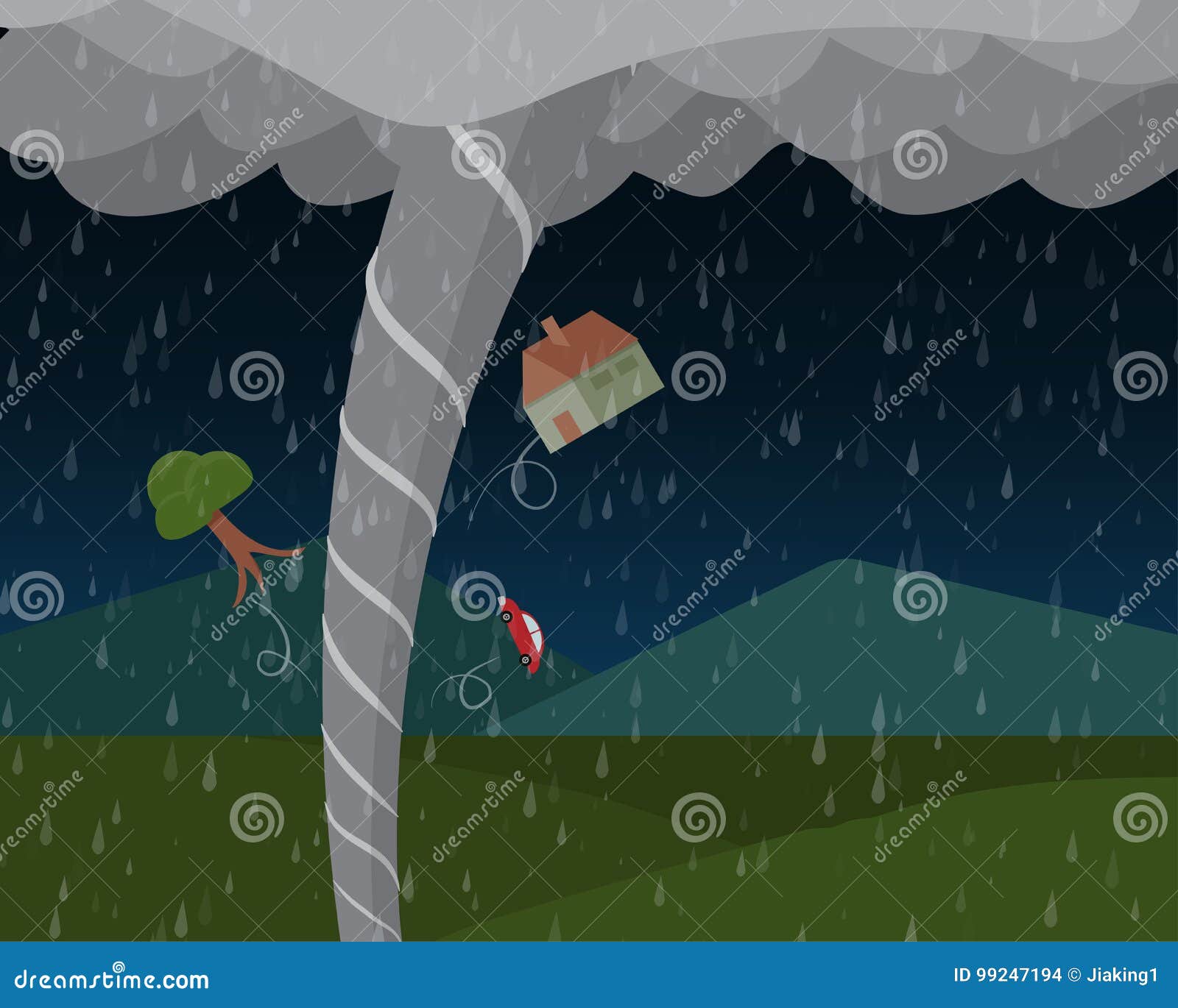 Tromb i bygd, vektor vektor illustrationer. Illustration av säsong ...