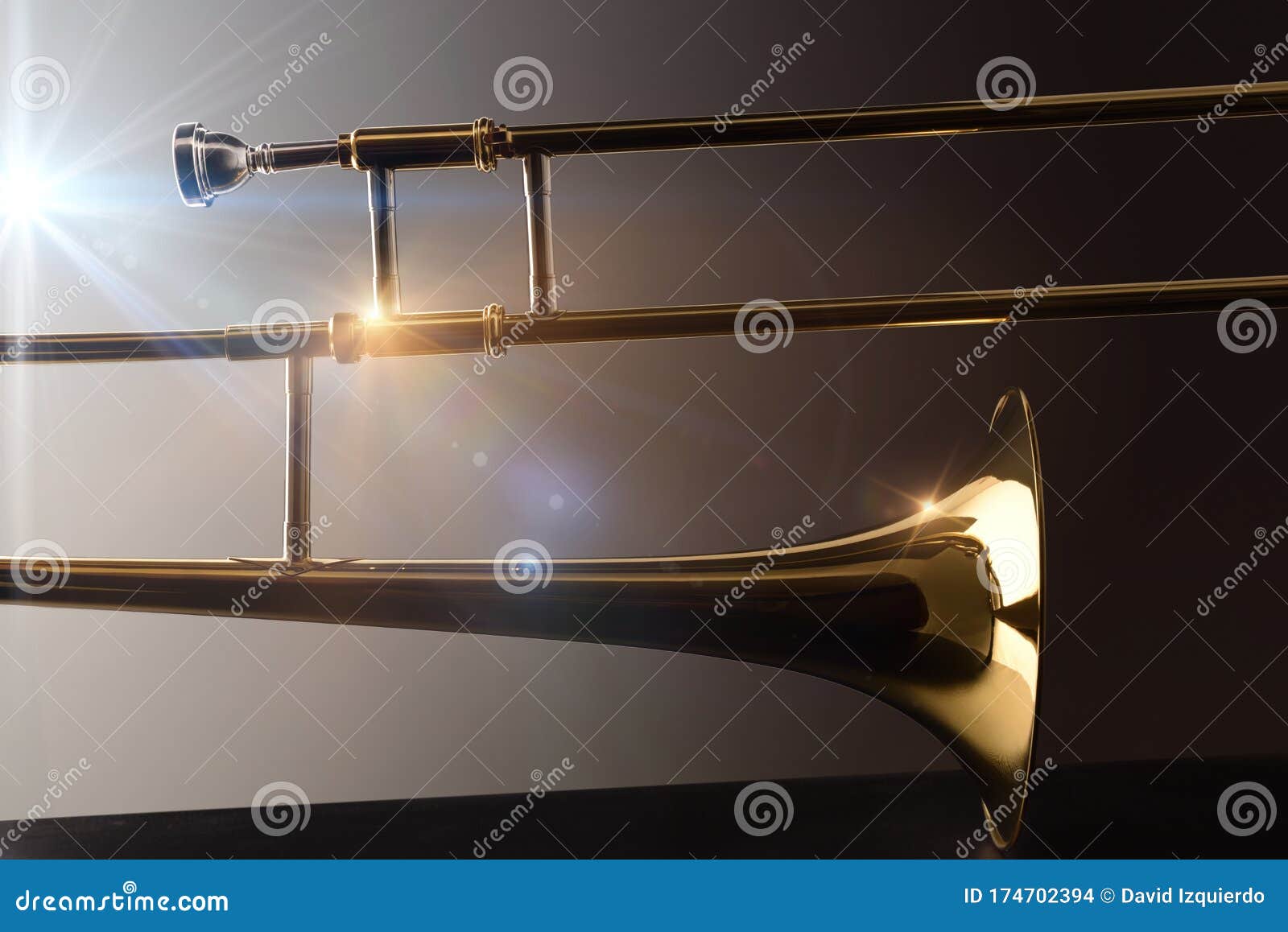 Trombone Concert Concept on a Dark Background with Lights Stock Photo ...