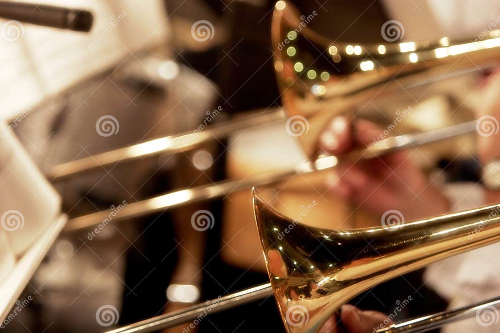 Trombones Playing in a Big Band (shallow Focus). Stock Image - Image of ...