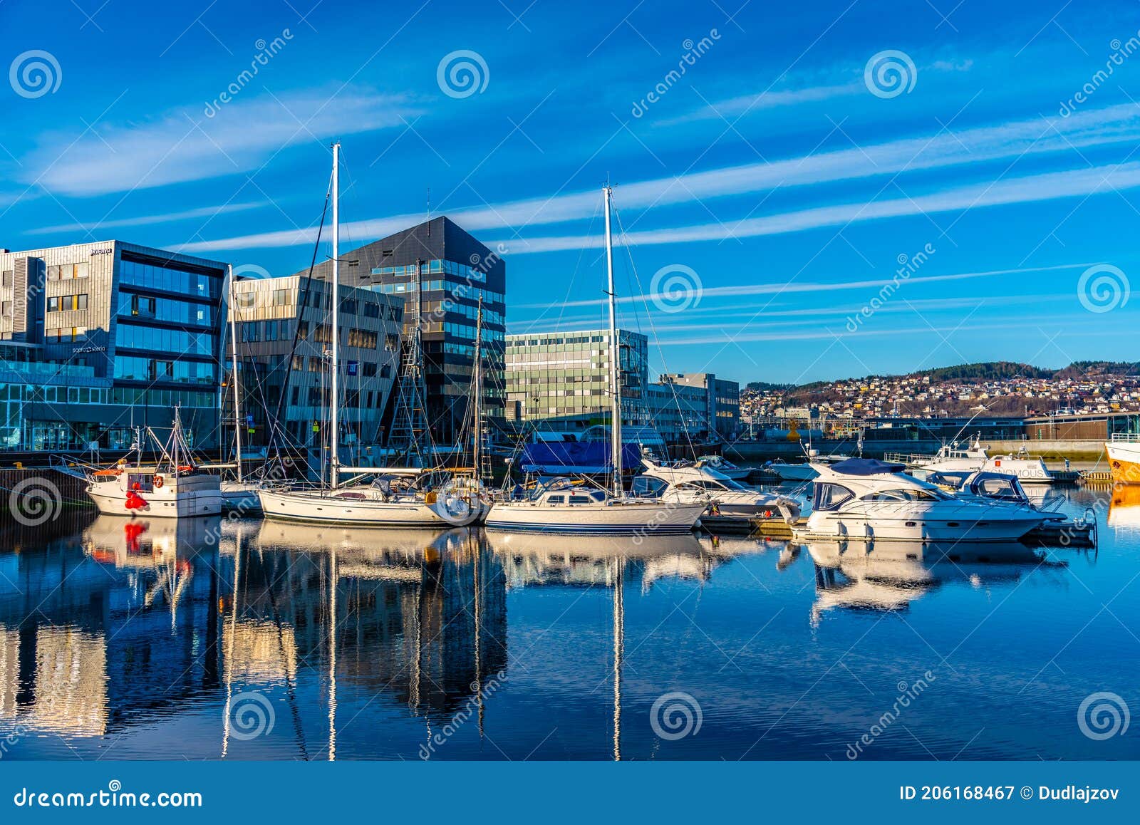 TRONDHEIM, NORWAY, APRIL 17, 2019: View of Trondheim Marina in Norway ...
