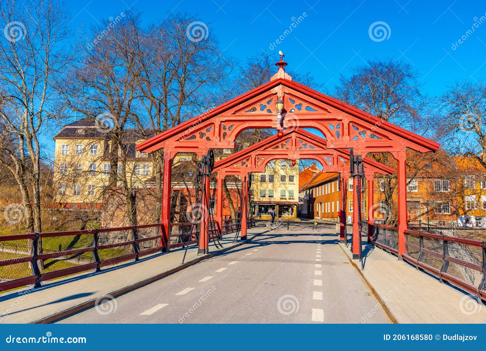 TRONDHEIM, NORWAY, APRIL 17, 2019: View of the Old Wooden Bridge in ...
