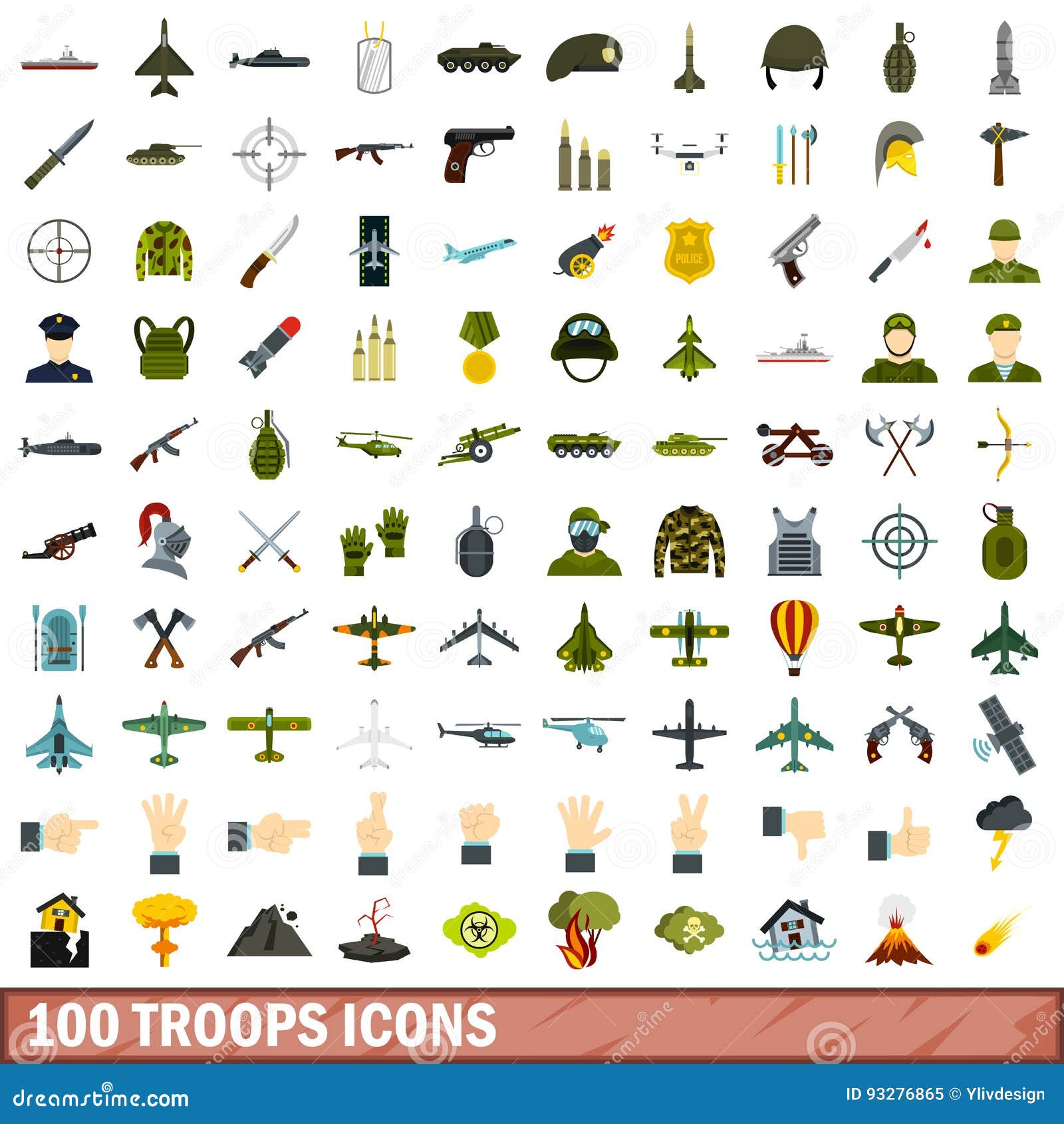 100 Troops Icons Set, Flat Style Stock Vector - Illustration of icons ...