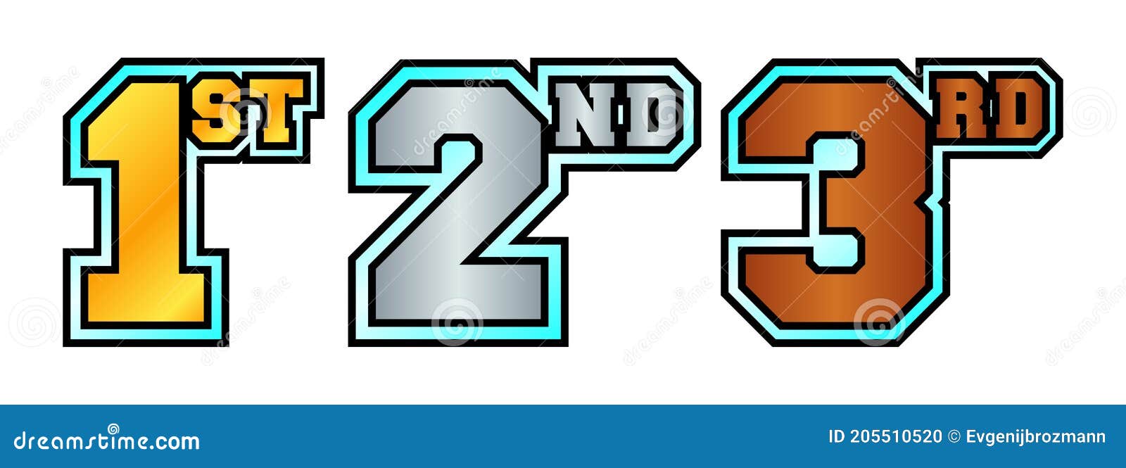1st, 2nd, 3rd Numbers and Letters in Bronze, Silver and Golden Color ...
