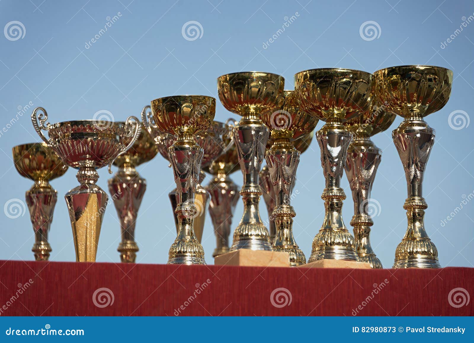 Trophies for winner on sky stock image. Image of contest - 82980873