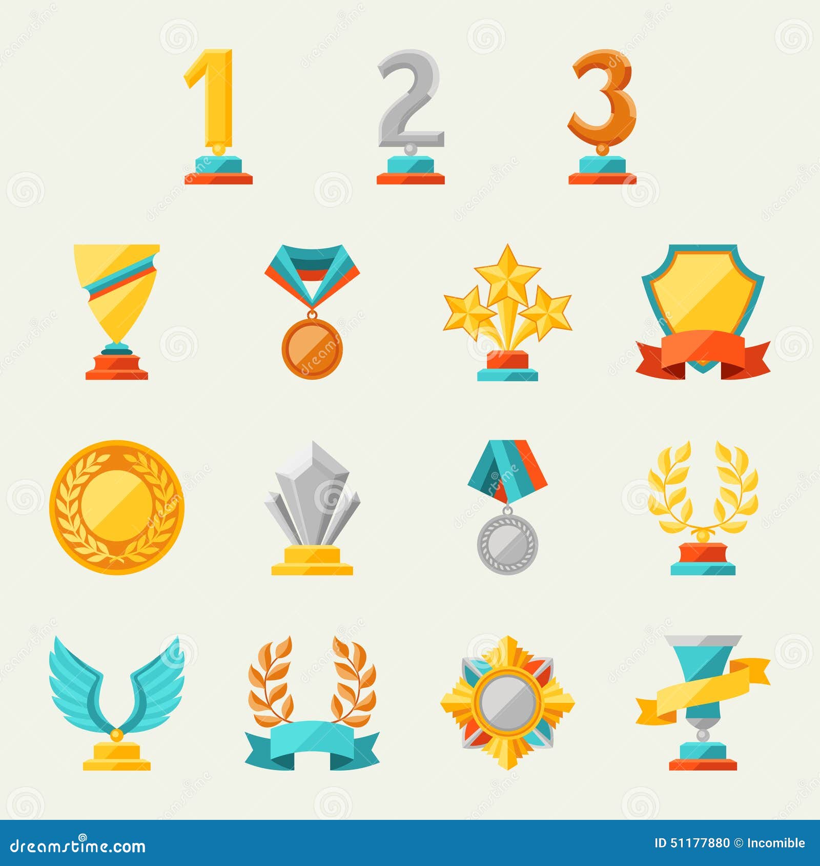 Trophy and Awards Icons Set Stock Vector - Illustration of ribbon, bronze: 51177880