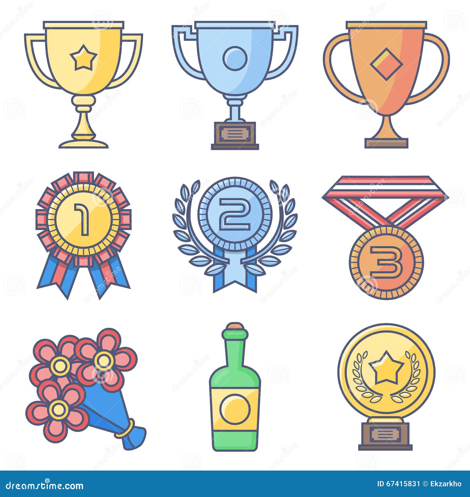 Trophy, Awards. Lines and Fill Pastel Colors Icon Stock Vector ...