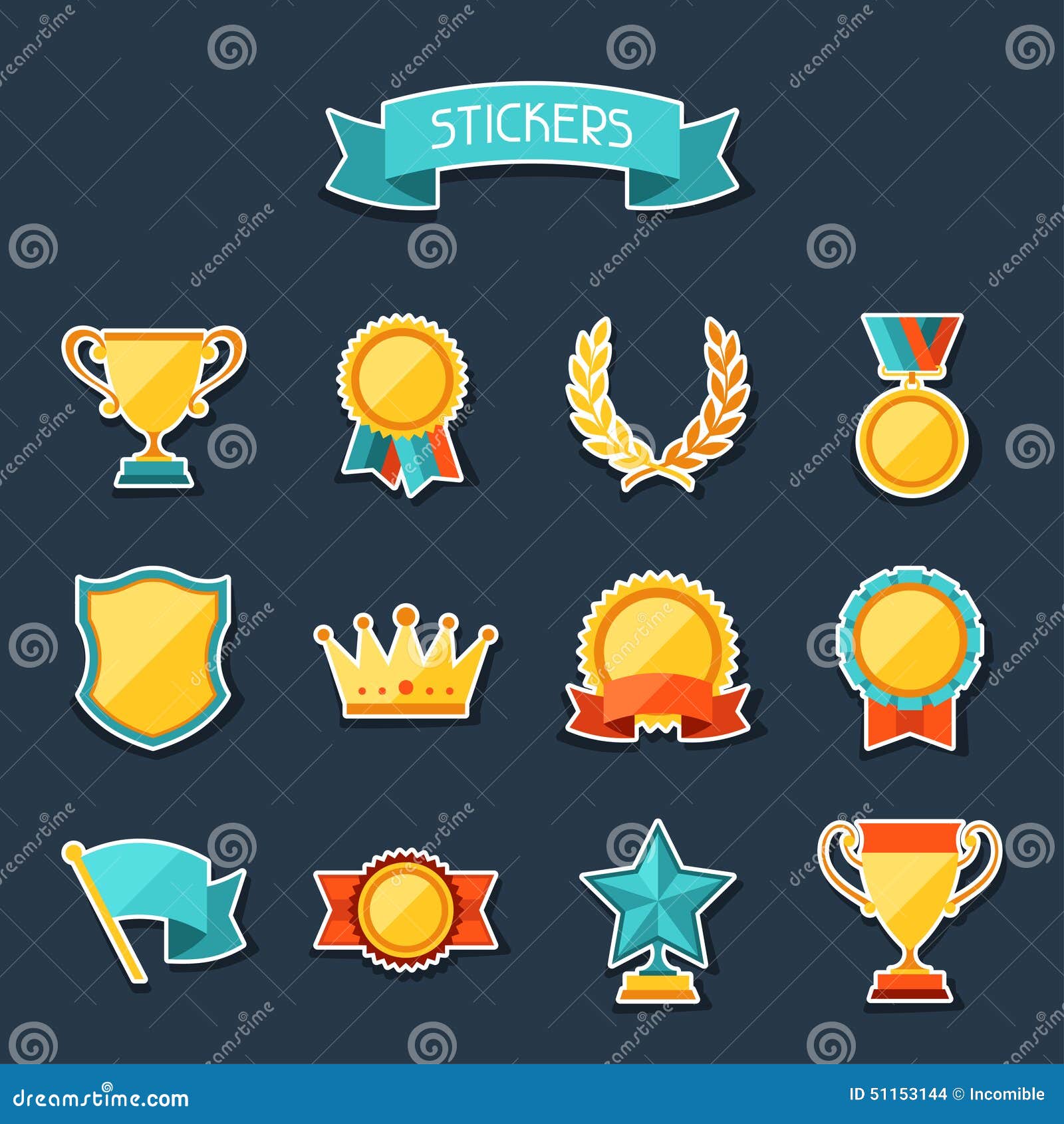Trophy and Awards Stickers Set Stock Vector - Illustration of prize ...